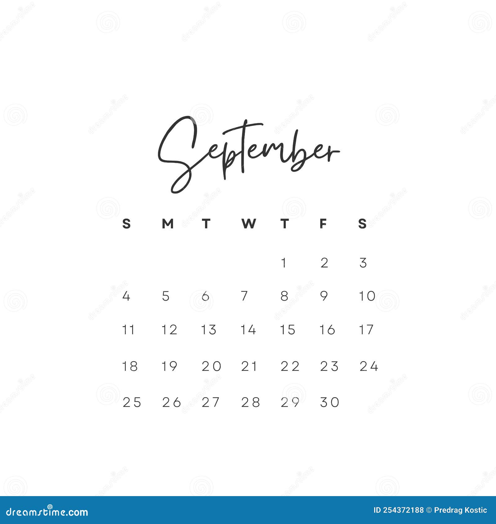Calendrier Pour Le Mois De Septembre Illustration Stock - Illustration ...