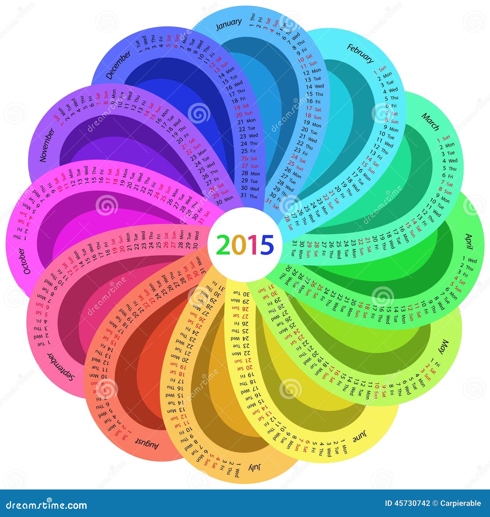 Calendrier rond pour 2015 illustration de vecteur. Illustration du ...