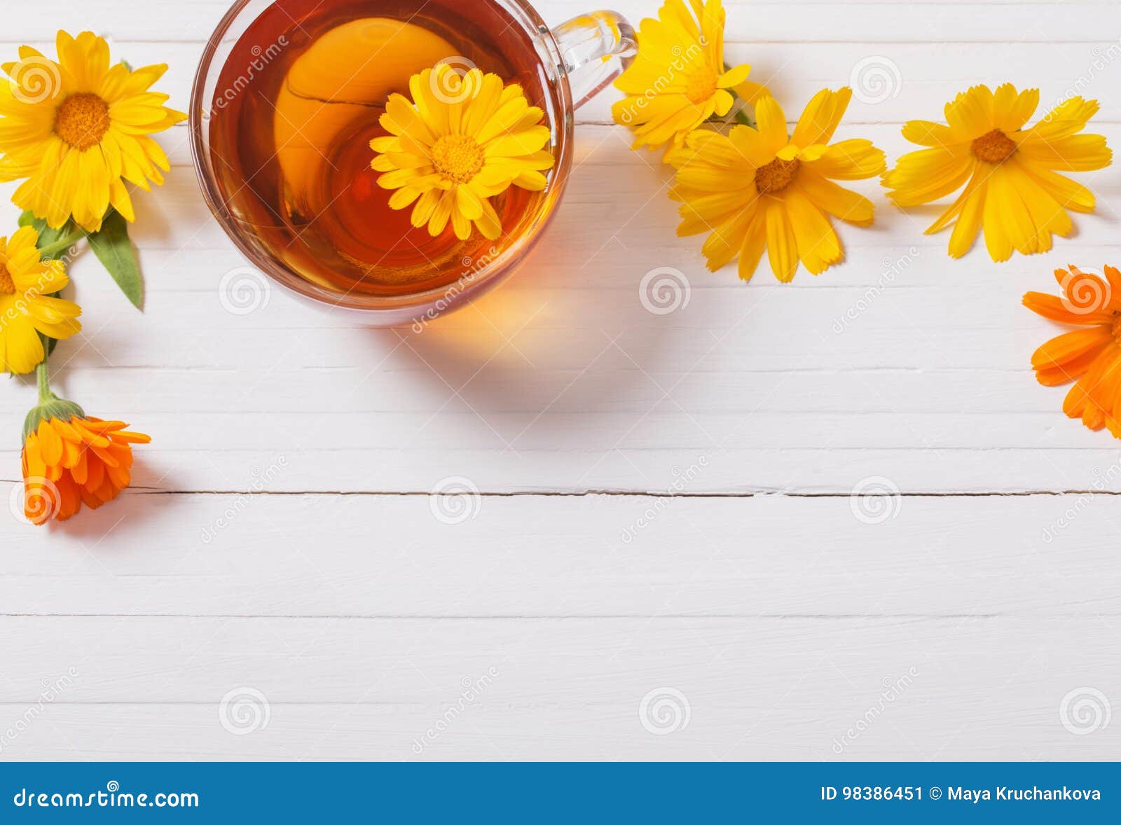 Calendula Marigold Herbal Tea on Wooden Table Stock Image - Image of ...