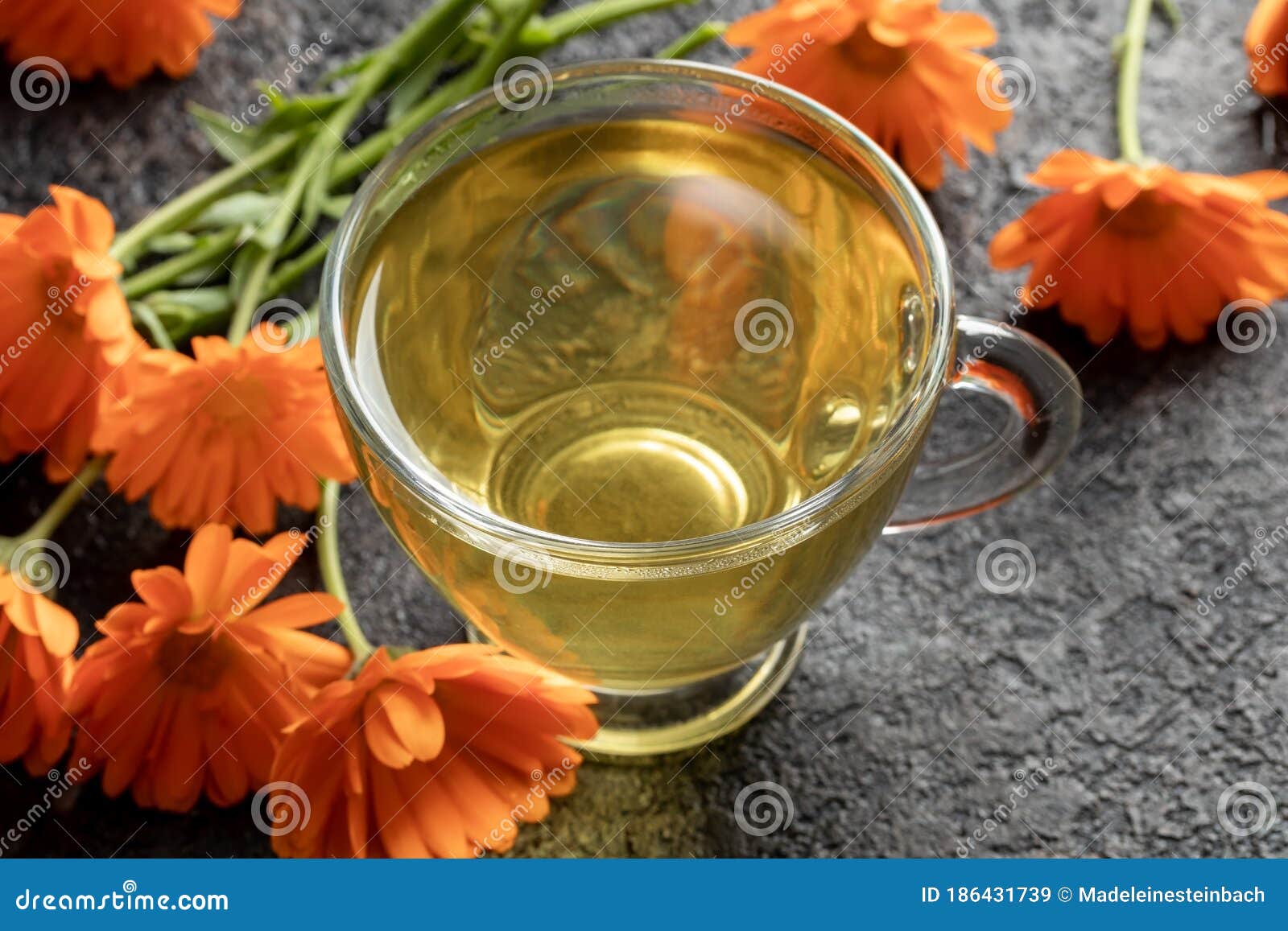 Calendula Tea with Fresh Calendula Flowers Stock Image - Image of ...