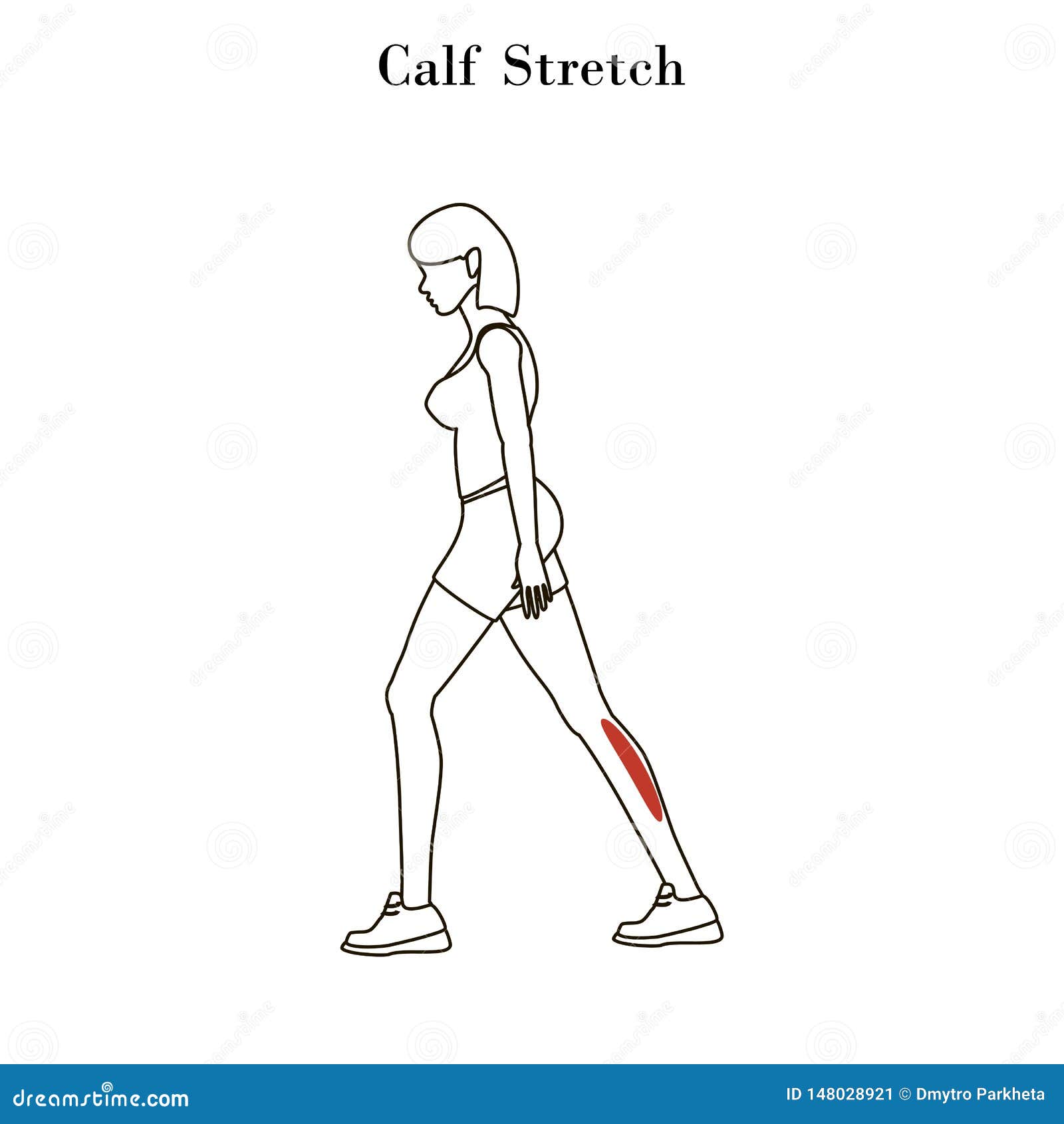 Calf Stretch Exercise Outline Stock Vector - Illustration of calf ...