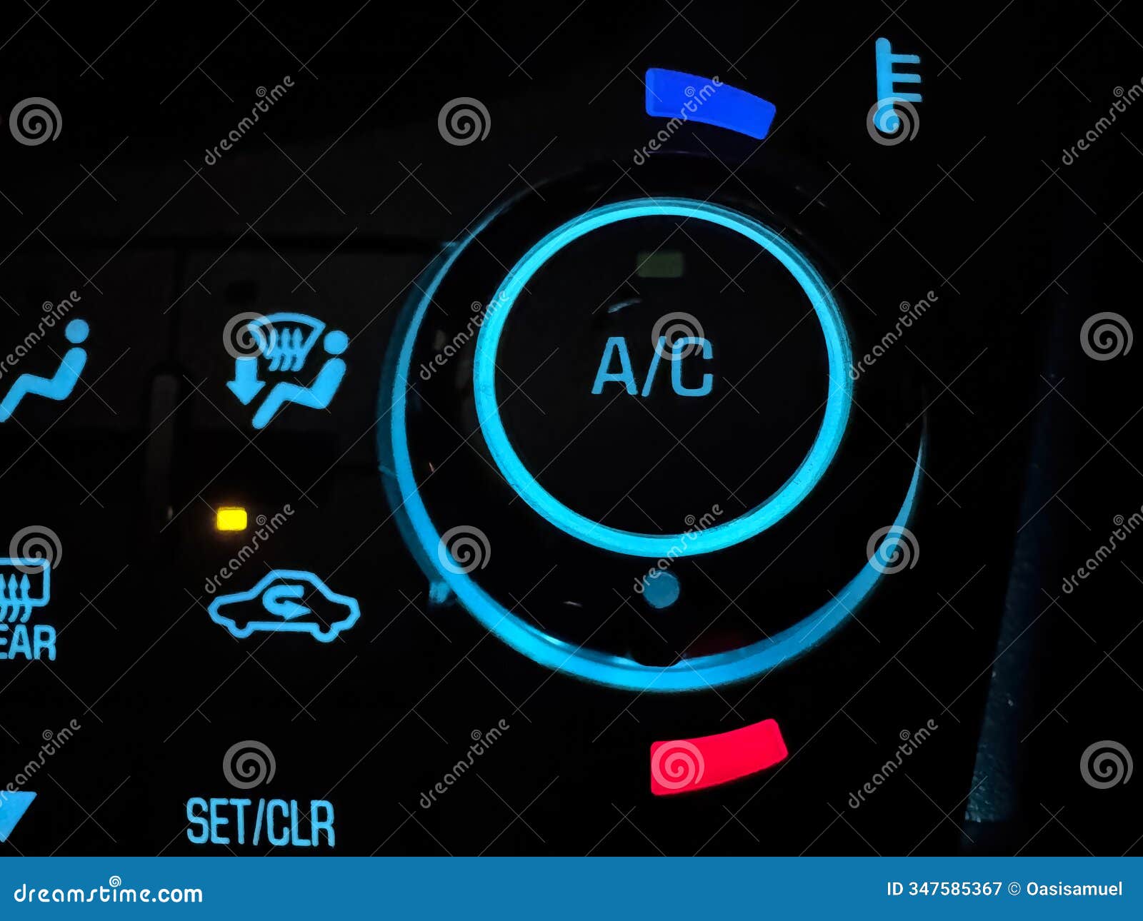 The Illuminated Dial of a Car S Climate Control System Displays the AC ...