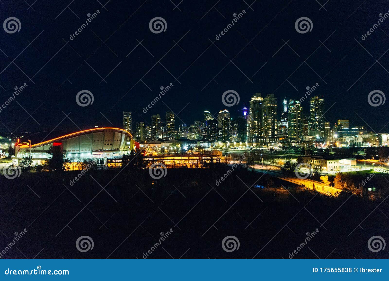 CALGARY, CANADA - Dec, 2019 Night View of Calgary Skyline Stock Photo ...