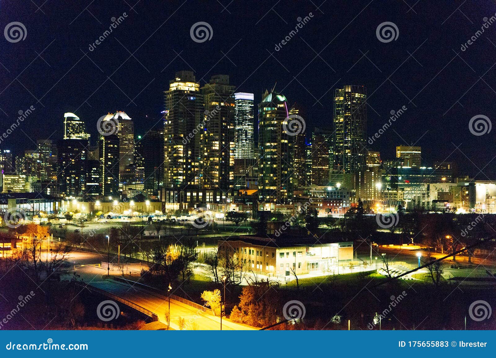 CALGARY, CANADA - Dec, 2019 Night View of Calgary Skyline Stock Image ...
