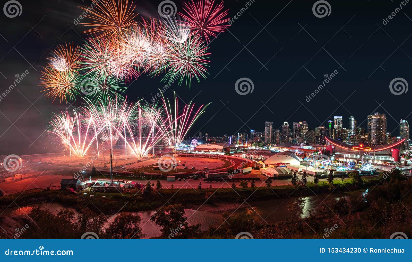 Calgary Stampede Fireworks Over Downtown City Skyline Editorial Image ...