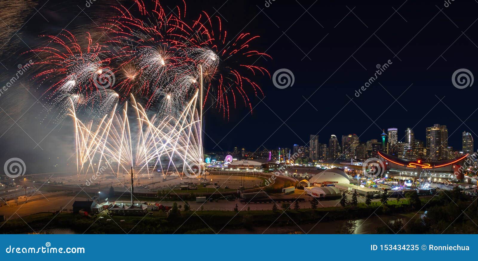 Calgary Stampede Fireworks Over Downtown City Skyline Editorial Image ...