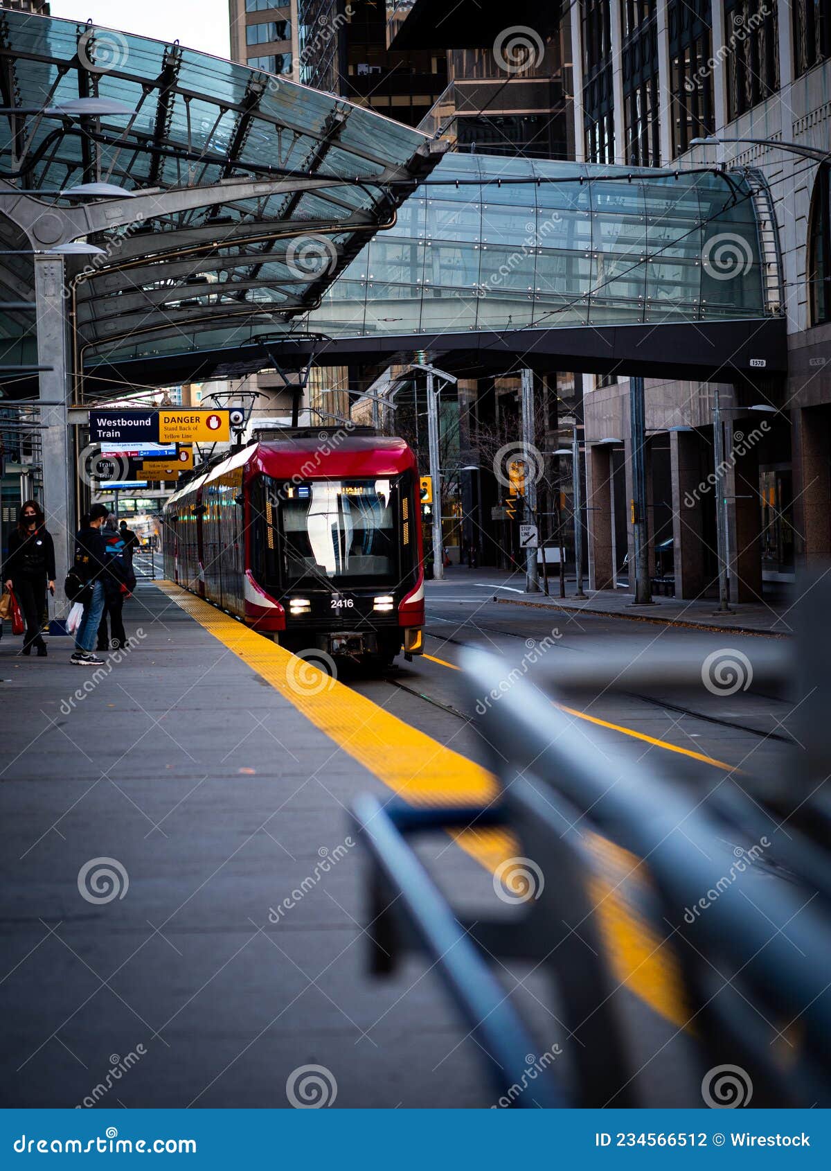 Light Rail Transit Making a Stop at a Platform in Downtown Calgary ...