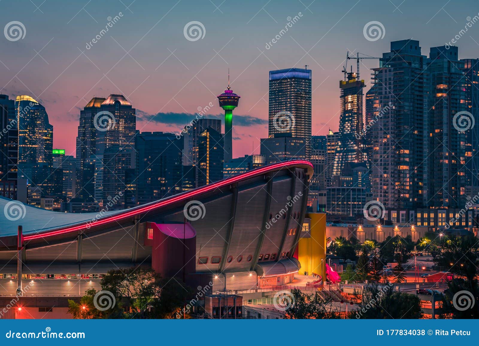 Calgary downtown at night editorial stock photo. Image of alberta ...