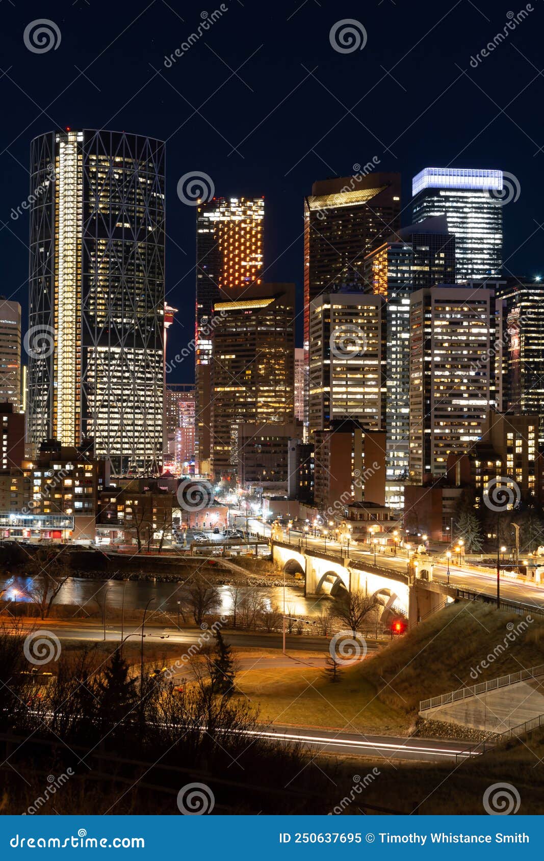 Calgary Downtown at Night stock image. Image of architecture - 250637695