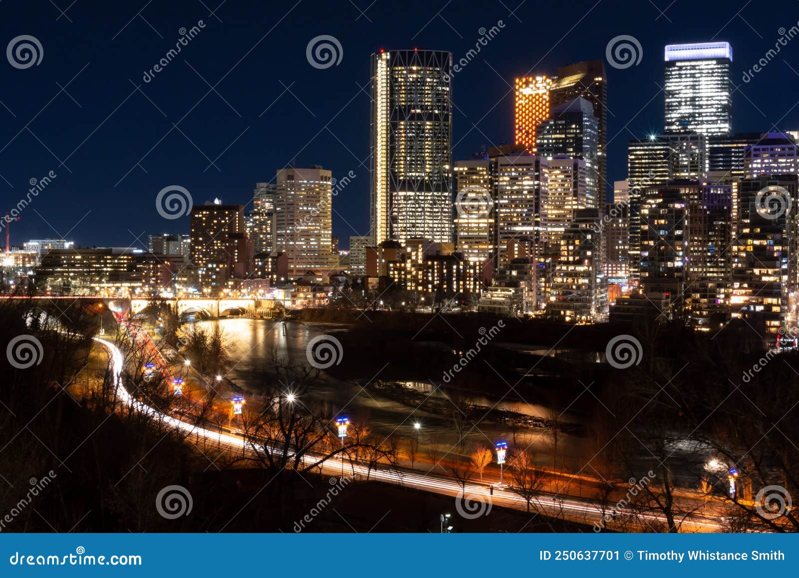 Calgary Downtown at Night stock image. Image of calgary - 250637701