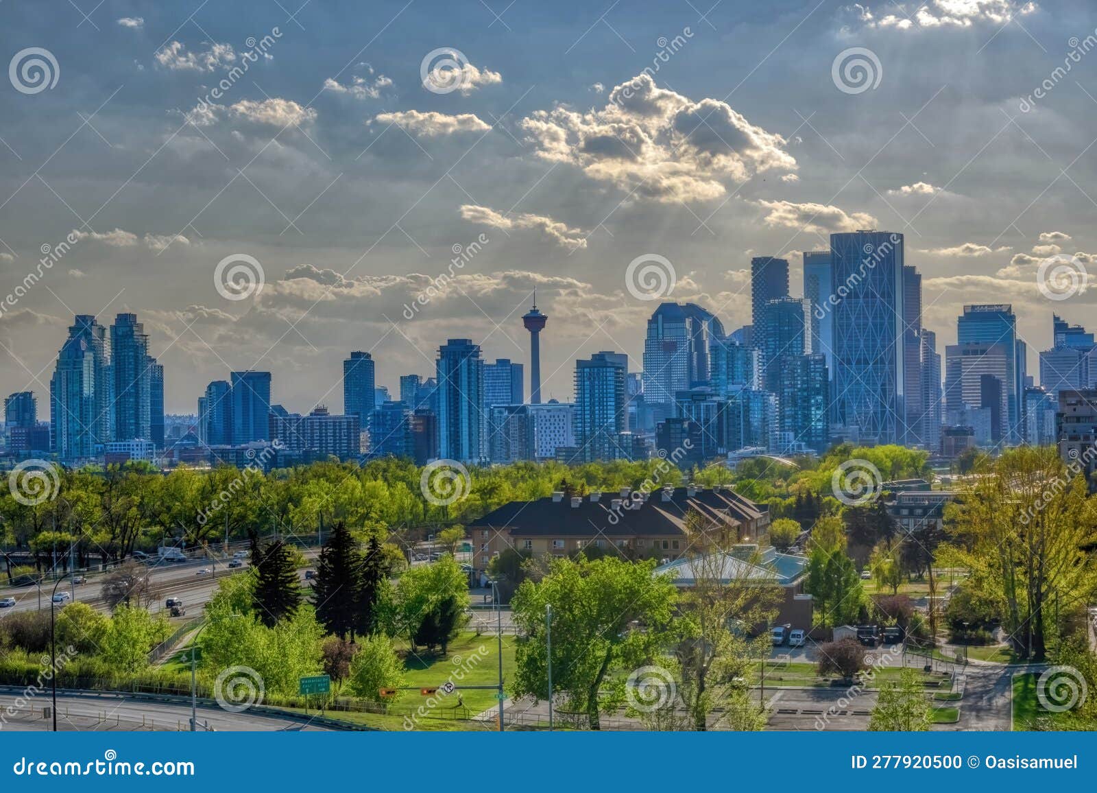 A Calgary Downtown Skyline during the Spring with Some Dramatic Clouds ...