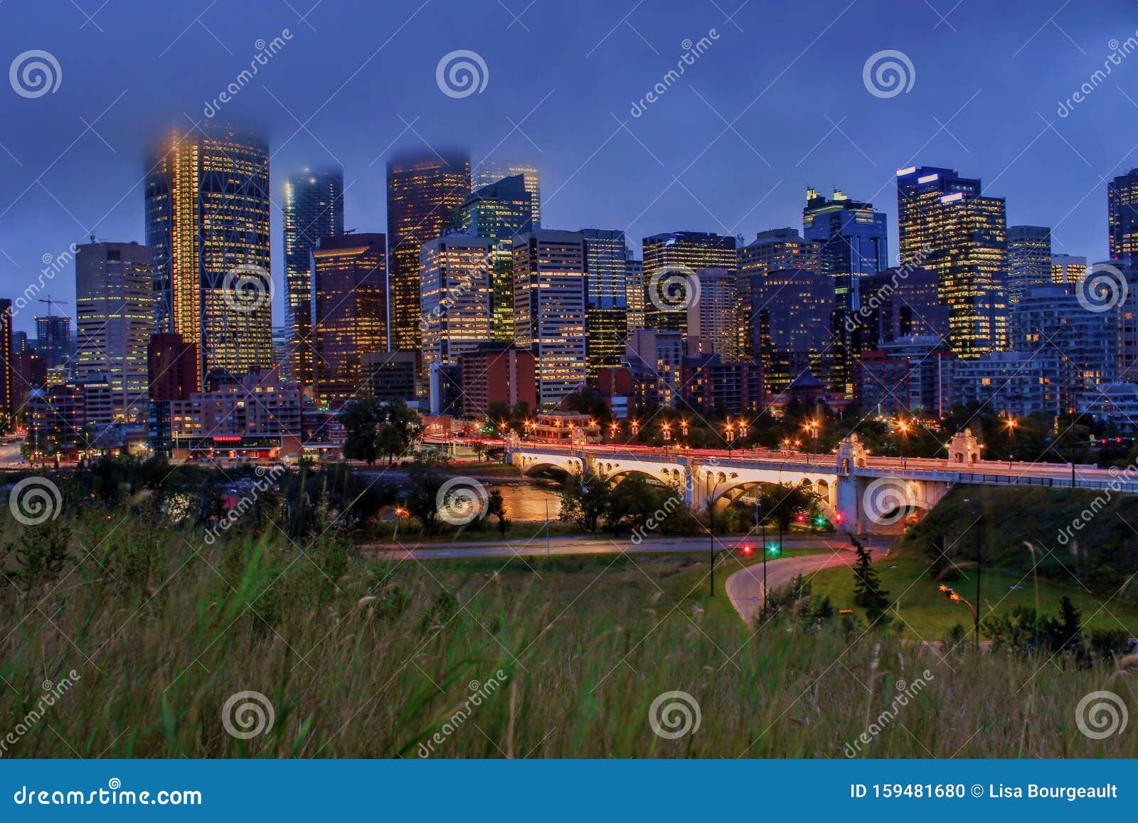 Calgary at Night stock photo. Image of downtown, dark - 159481680
