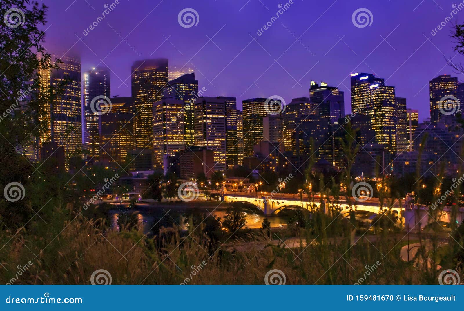 Calgary at Night stock photo. Image of scene, bridge - 159481670