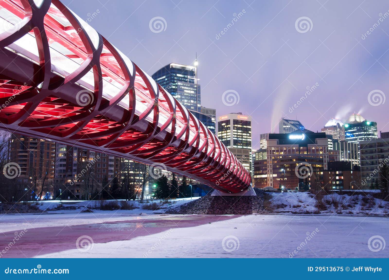 Calgary S Peace Bridge and Skyline at Night Editorial Image - Image of ...