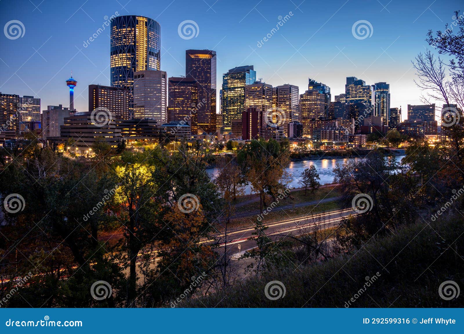 Calgary s skyline at night stock photo. Image of building - 292599316