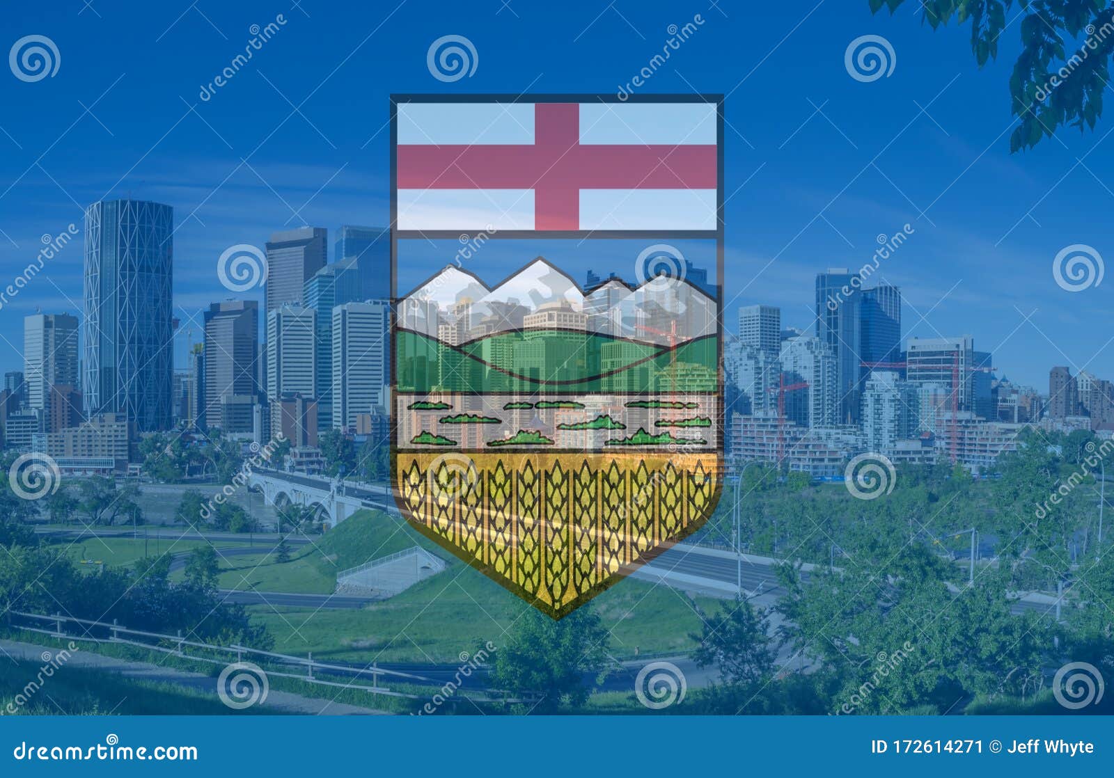 Calgary Skyline and Alberta Flag Composite Stock Image - Image of ...