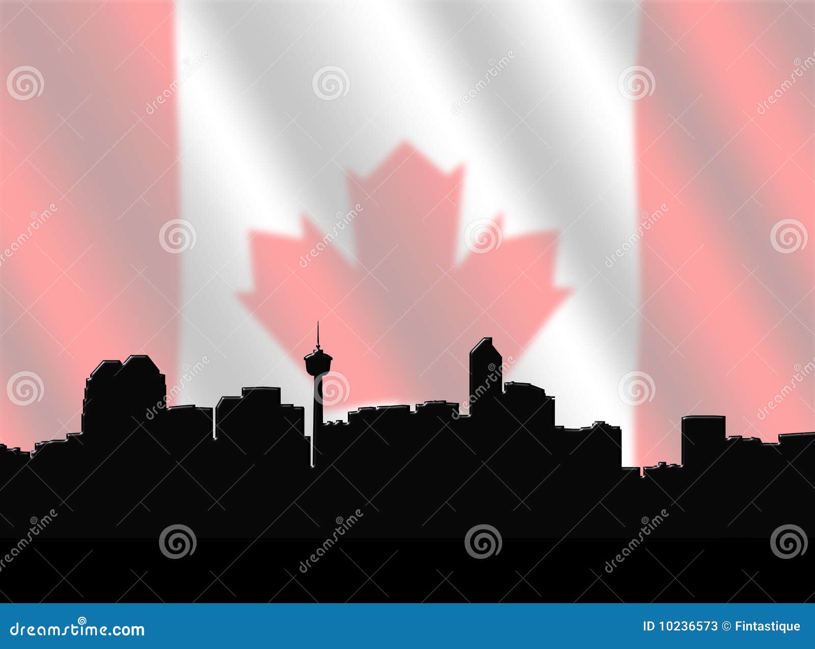 Calgary Skyline with Canadian Flag Stock Illustration - Illustration of ...
