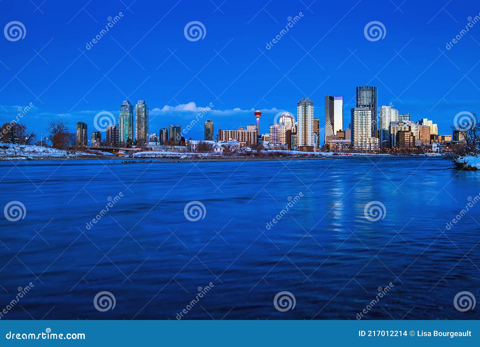 Calgary Skyline Glowing at Night Stock Photo - Image of panoramic ...