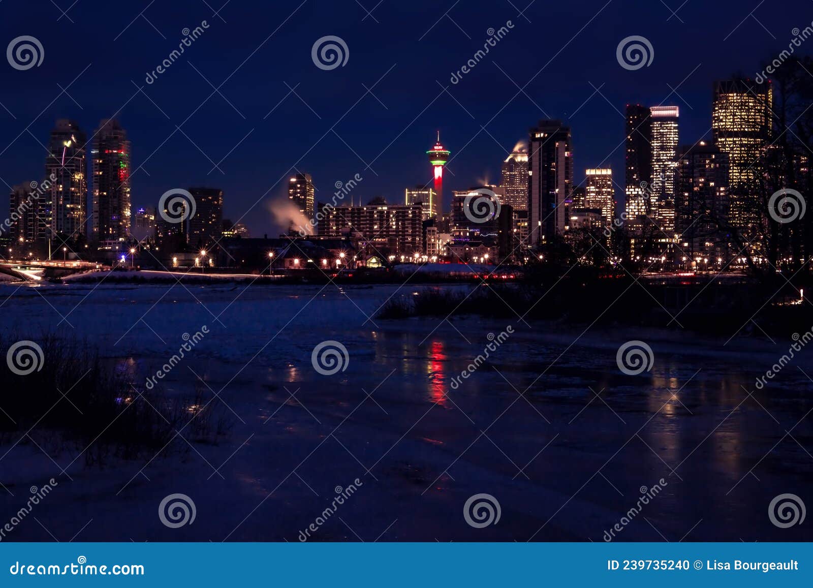 The Calgary Skyline Glowing at Night Stock Photo - Image of panoramic ...