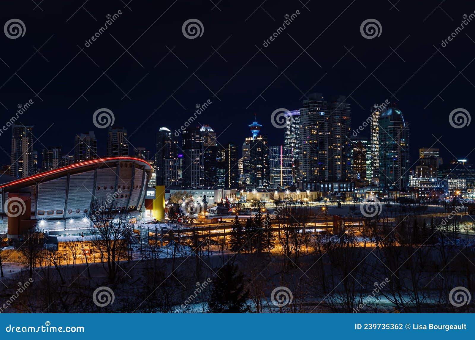 The Calgary Skyline Glowing at Night Stock Photo - Image of urban ...