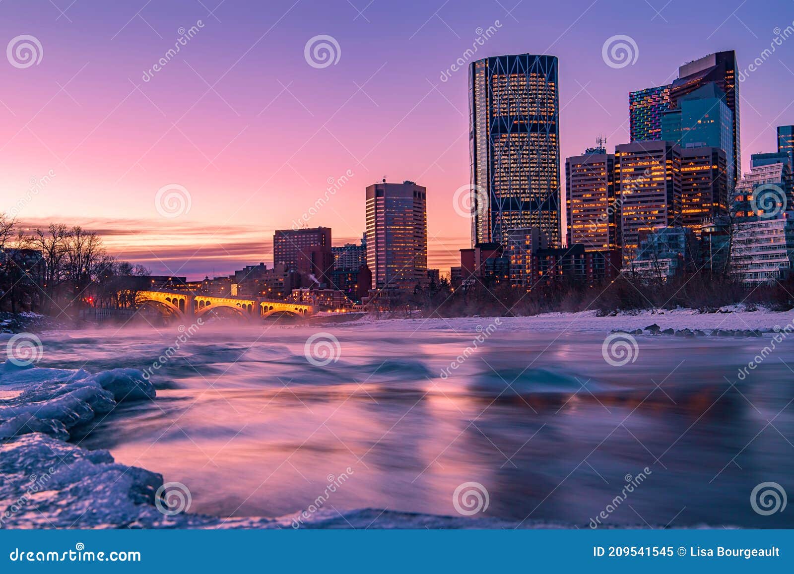 Calgary Skyline Glowing at Sunrise Stock Image - Image of lights, views ...