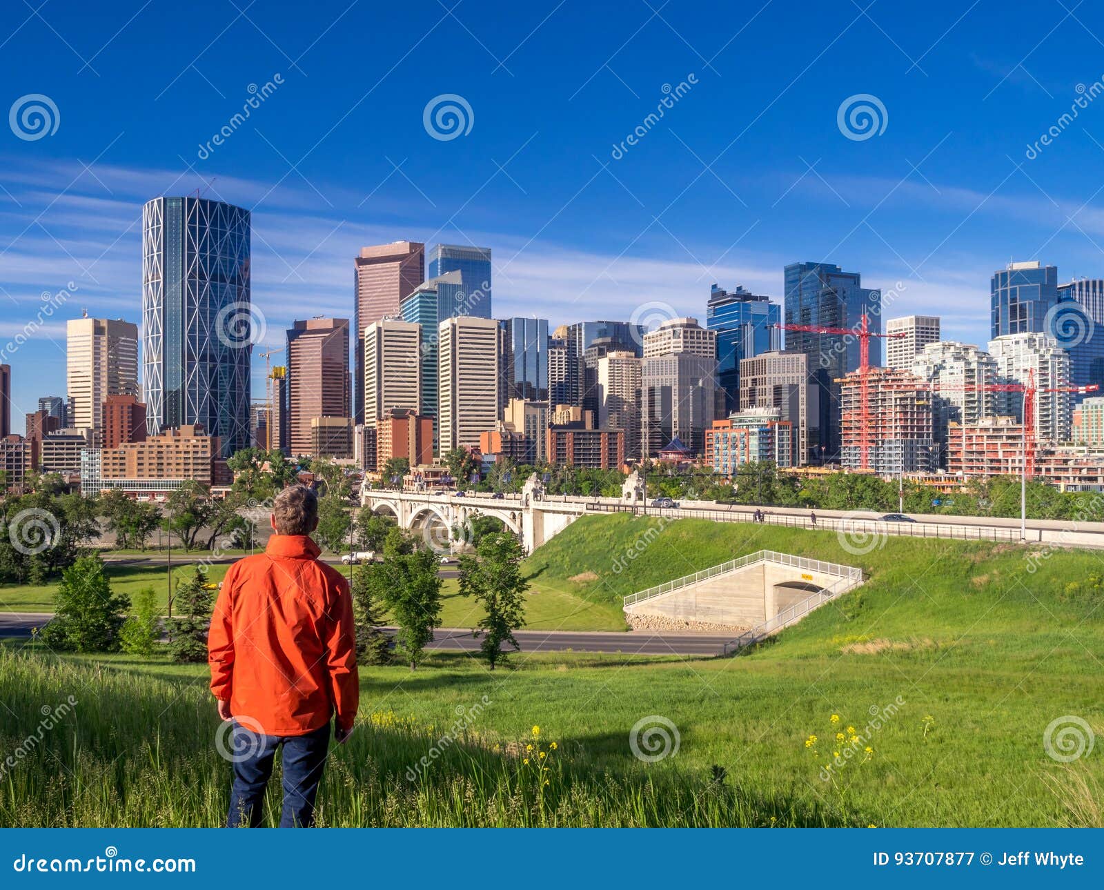 Calgary skyline panorama editorial photography. Image of bridge - 93707877
