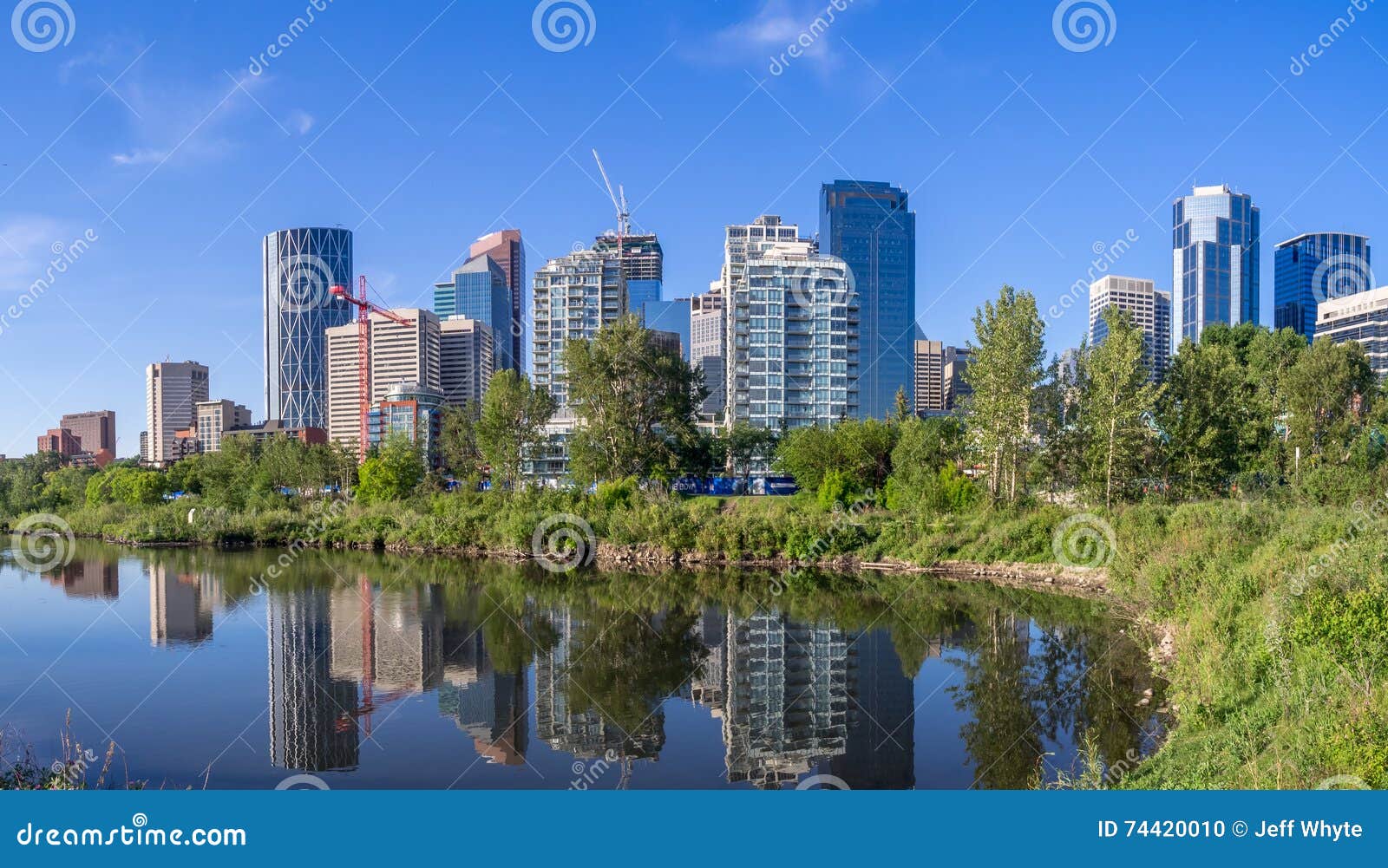 Calgary Skyline Reflected in a Wetland Stock Photo - Image of corporate ...