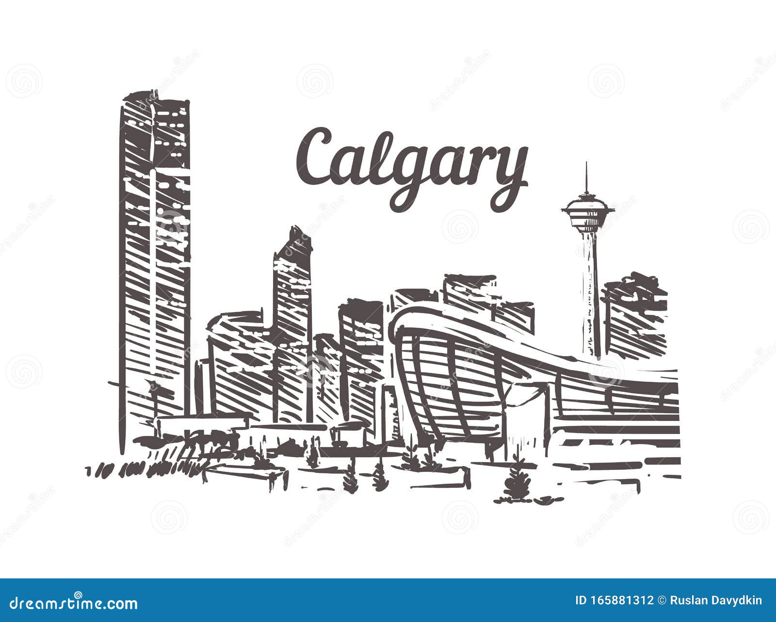 Calgary Skyline Sketch. Calgary Hand Drawn Illustration Isolated Stock ...