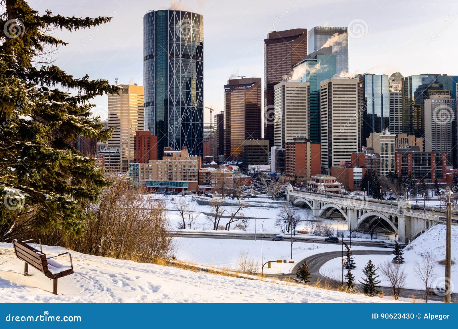 Calgary Skyline on a Winter Evening Stock Photo - Image of cityscape ...