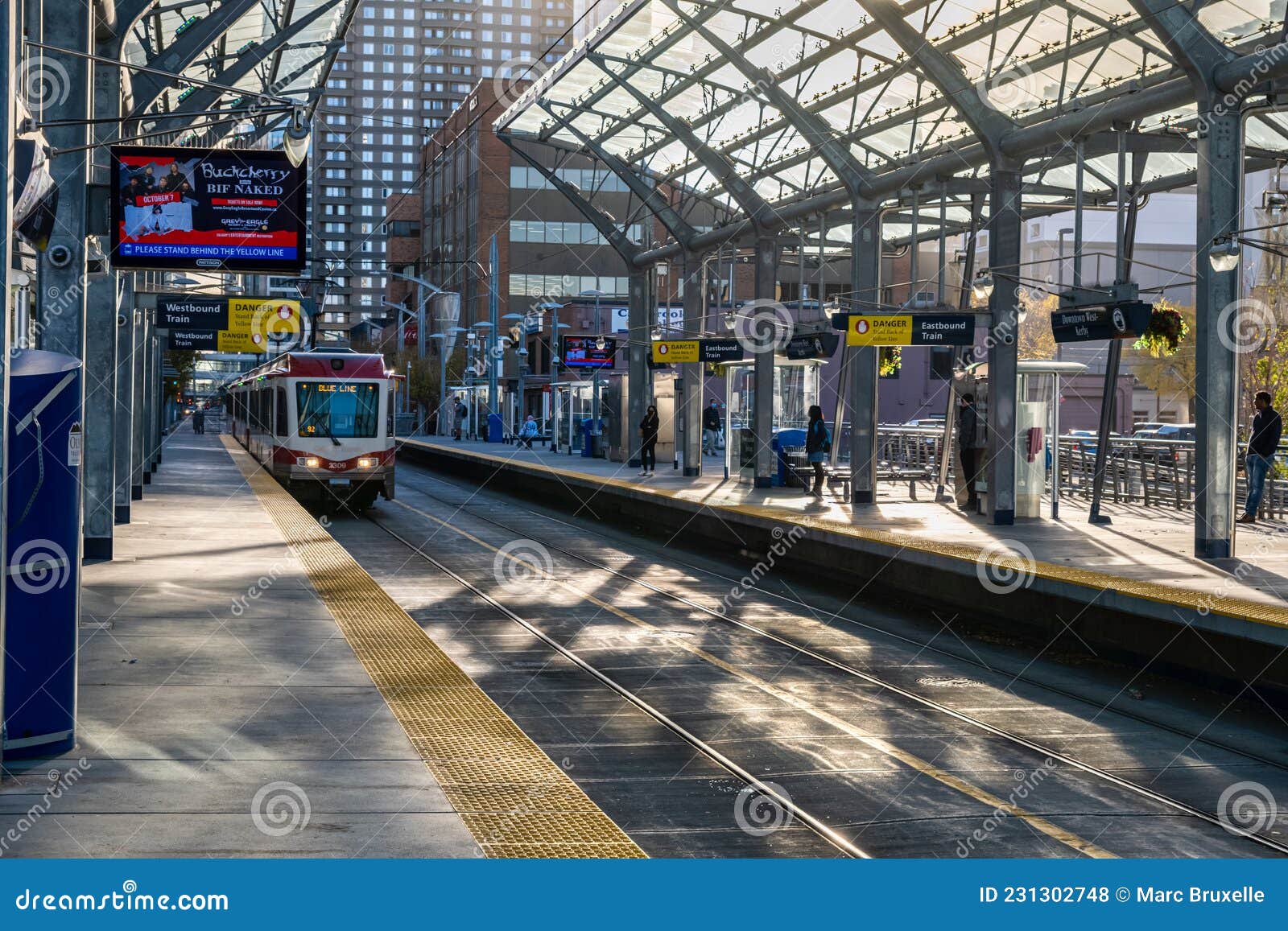 Calgary Transit Tram Entering Station in Downtown Calgary Editorial ...