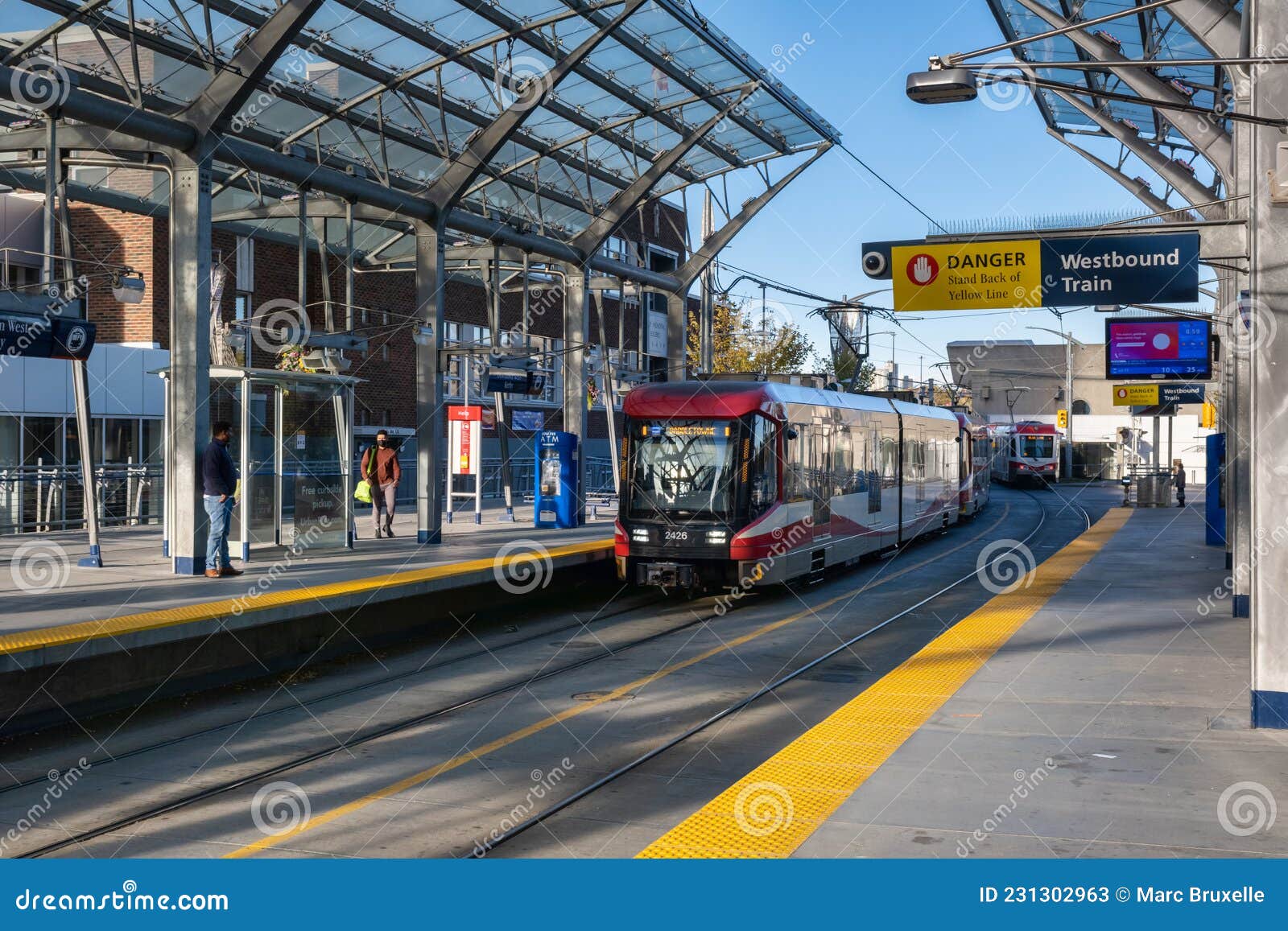 Calgary Transit Tram Entering Station in Downtown Calgary Editorial ...