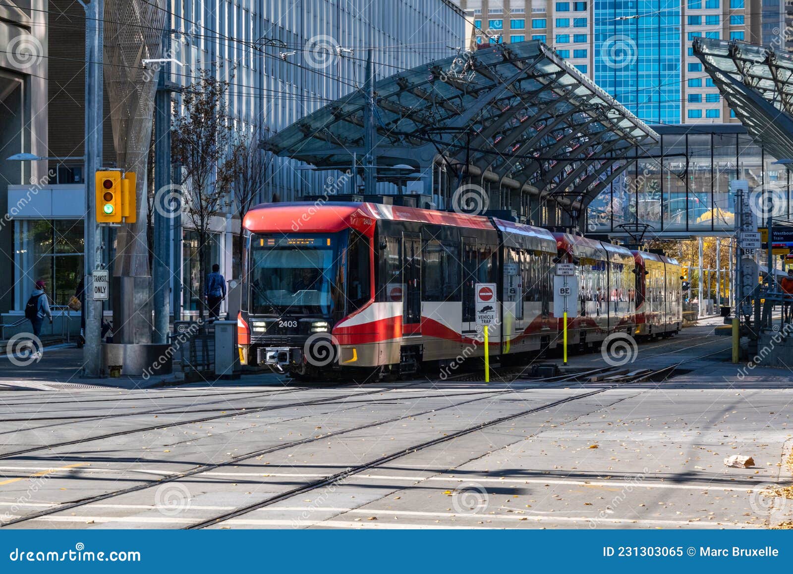 Calgary Transit Tram at a Station in Downtown Calgary Editorial Image ...