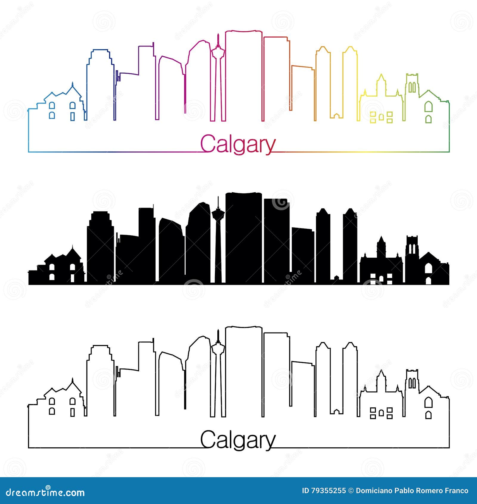Calgary V2 Skyline Linear Style with Rainbow Stock Vector ...