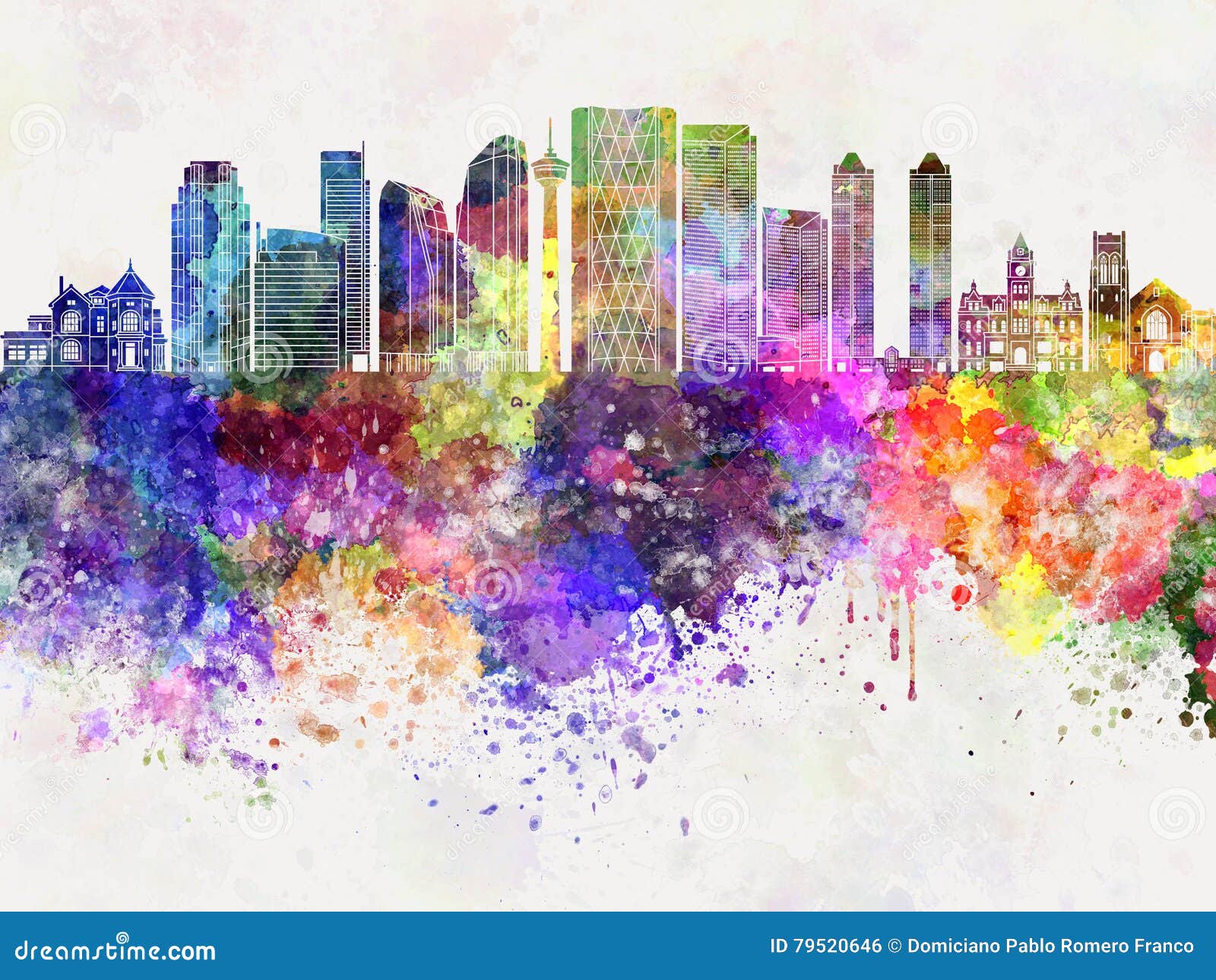 Calgary V2 Skyline in Watercolor Background Stock Illustration ...