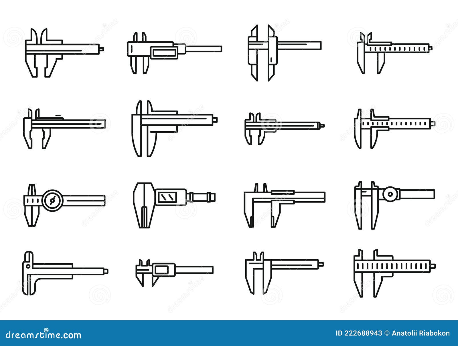 Calibrated Calipers Icons Set Outline Vector. Control Device ...