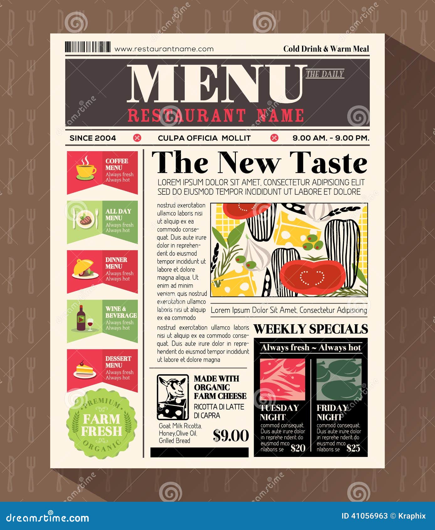 Calibre De Conception De Menu De Restaurant Dans Le Style De Journal ...