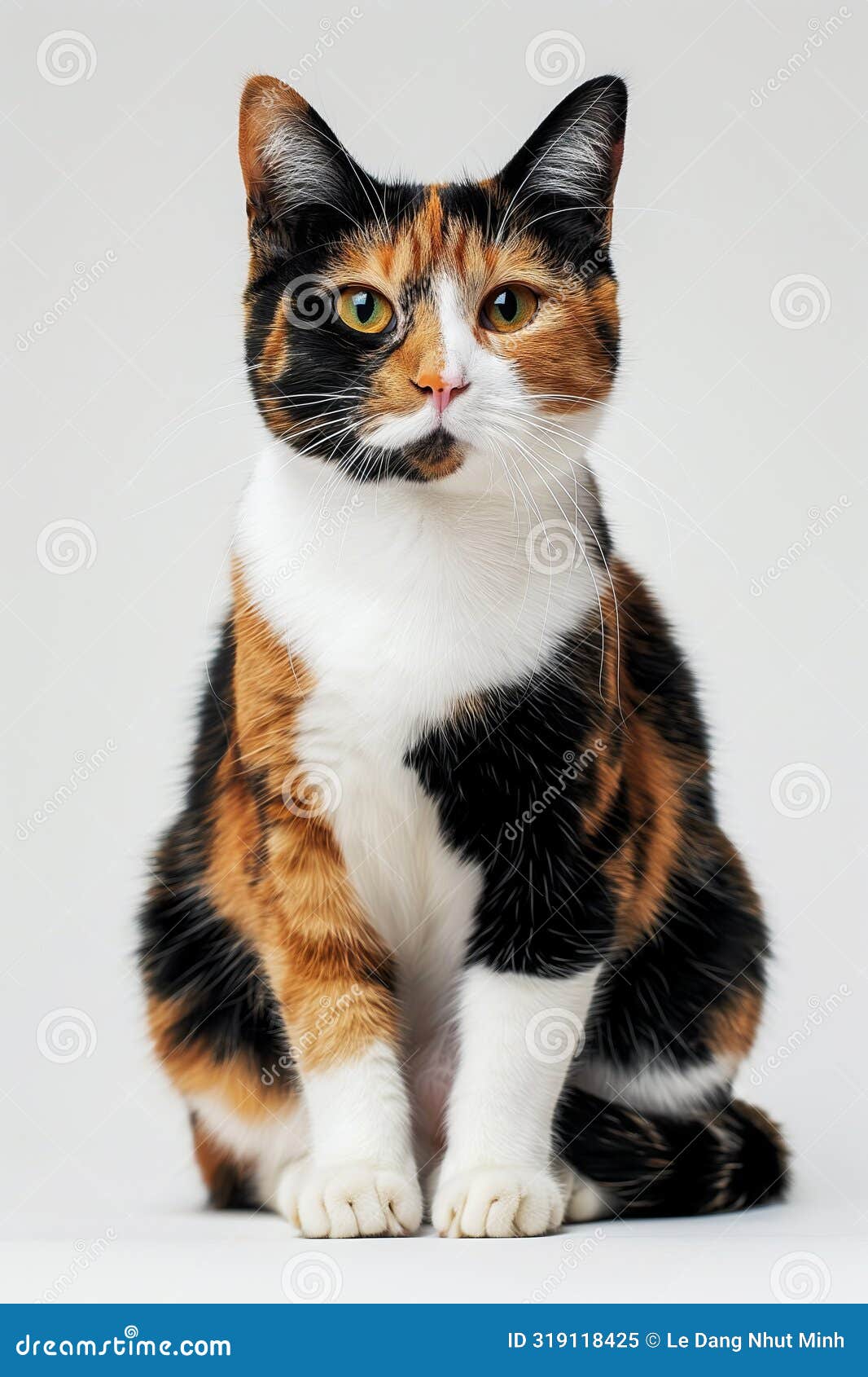 A Calico Cat is Sitting on a White Surface Stock Image - Image of ...