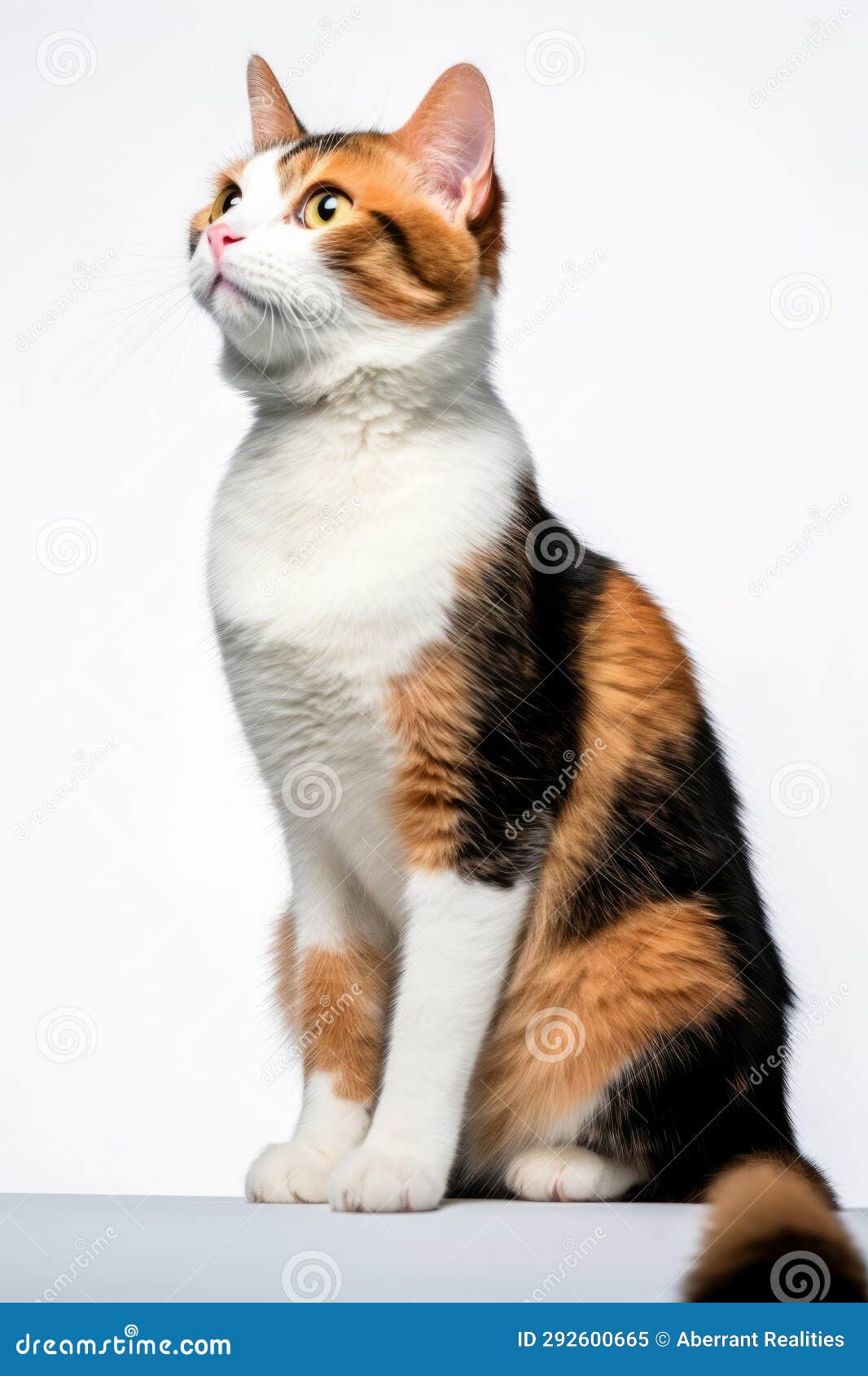 A Calico Cat Sitting on a White Surface Looking Up Stock Illustration ...