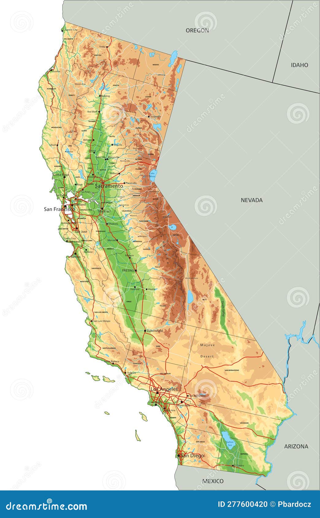 California Physical Map Vector Illustration | CartoonDealer.com #146131790