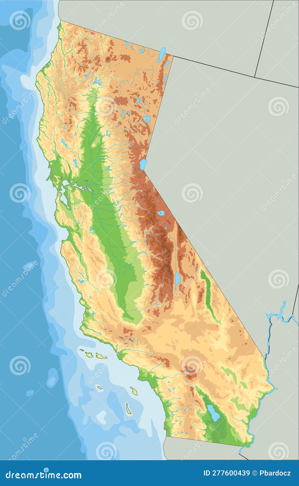 California Physical Map Vector Illustration | CartoonDealer.com #146131790