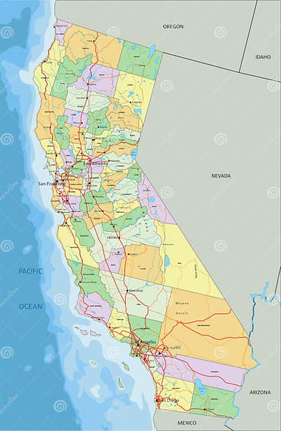 California - Detailed Editable Political Map with Labeling. Stock Image ...