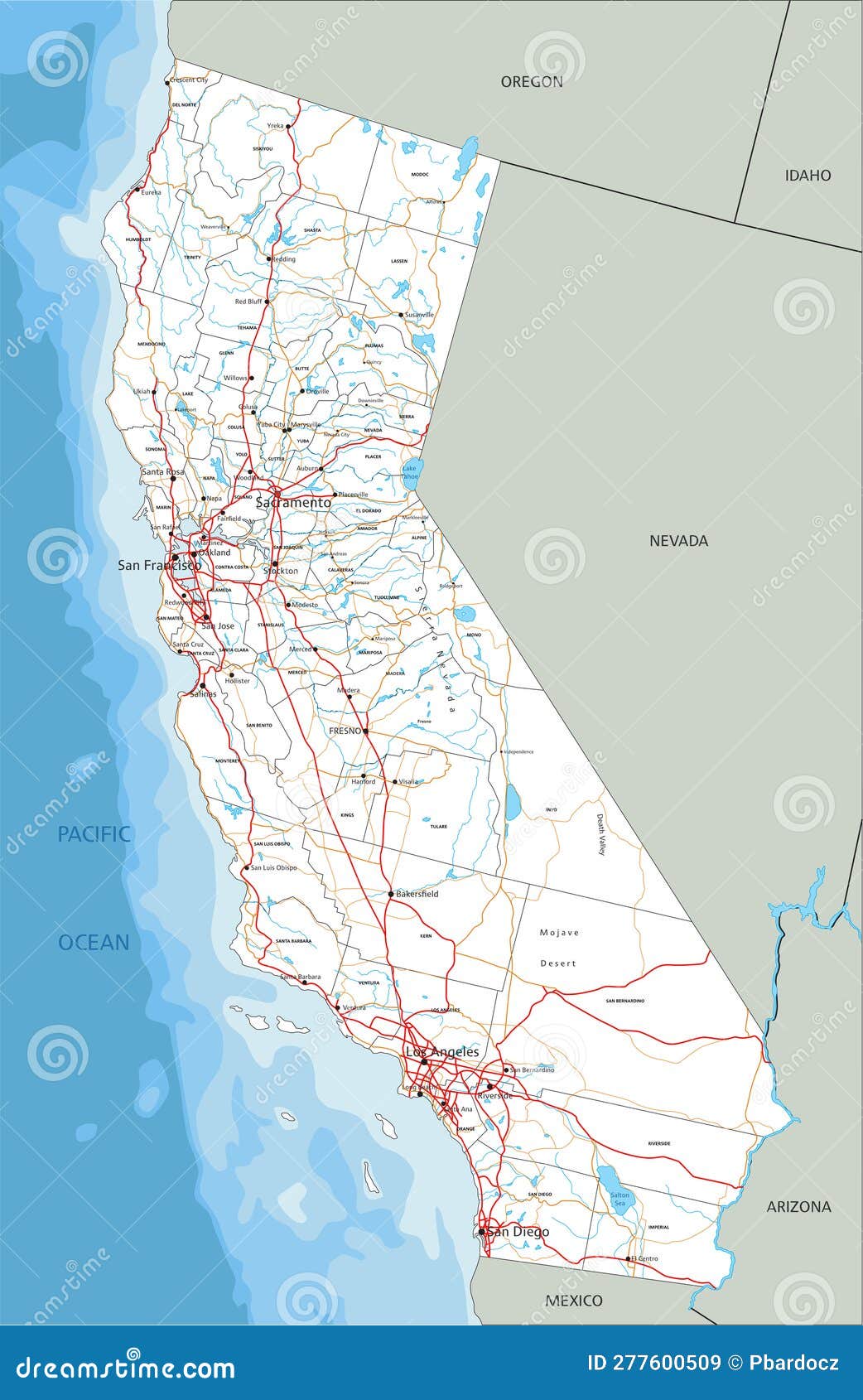 Detailed California Road Map with Labeling. Stock Vector - Illustration ...