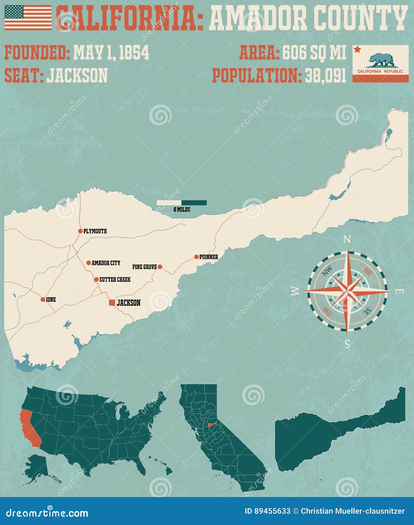 California: Amador County Map Cartoon Vector | CartoonDealer.com #89455633