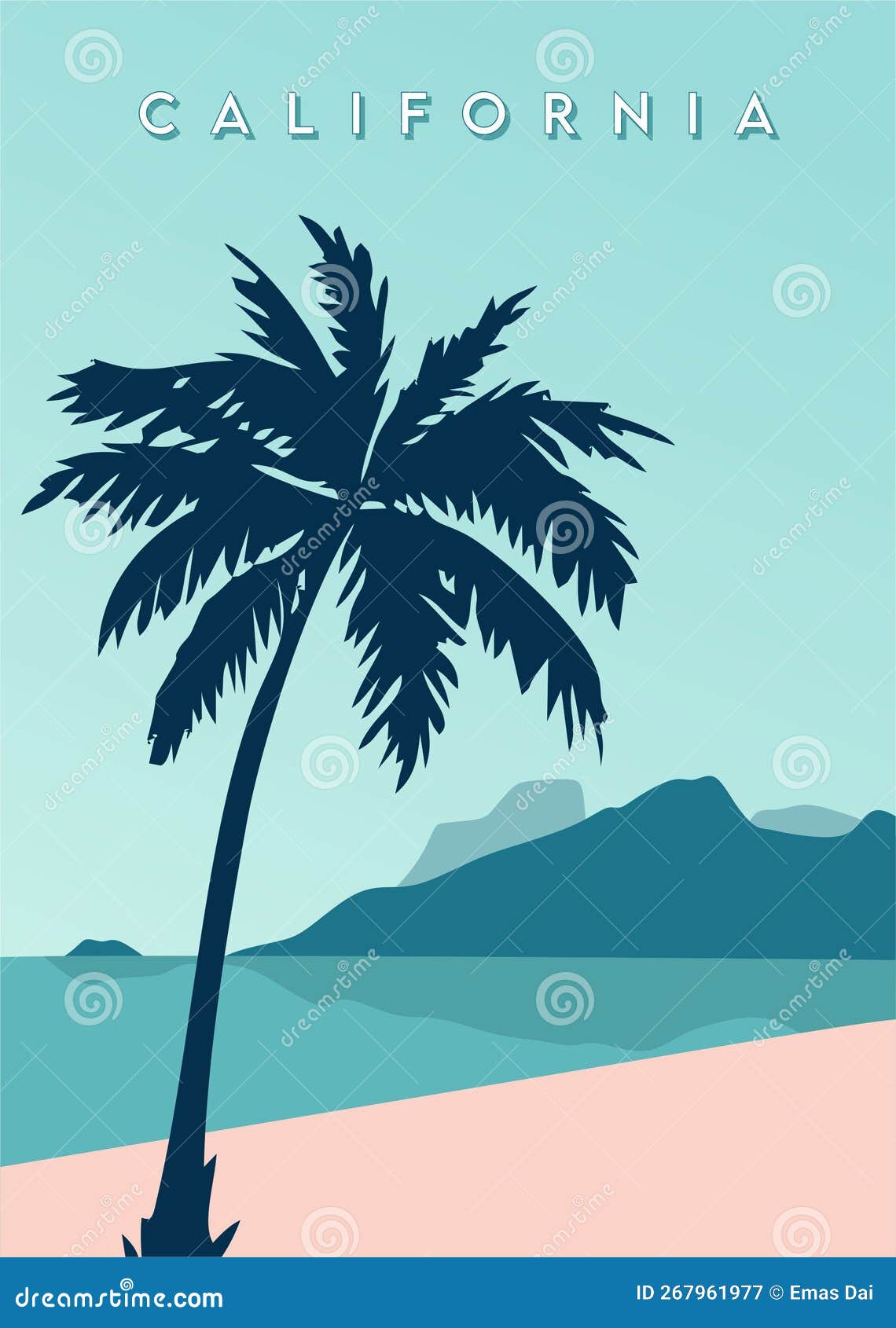 California with Beautiful Beach View Stock Illustration - Illustration ...