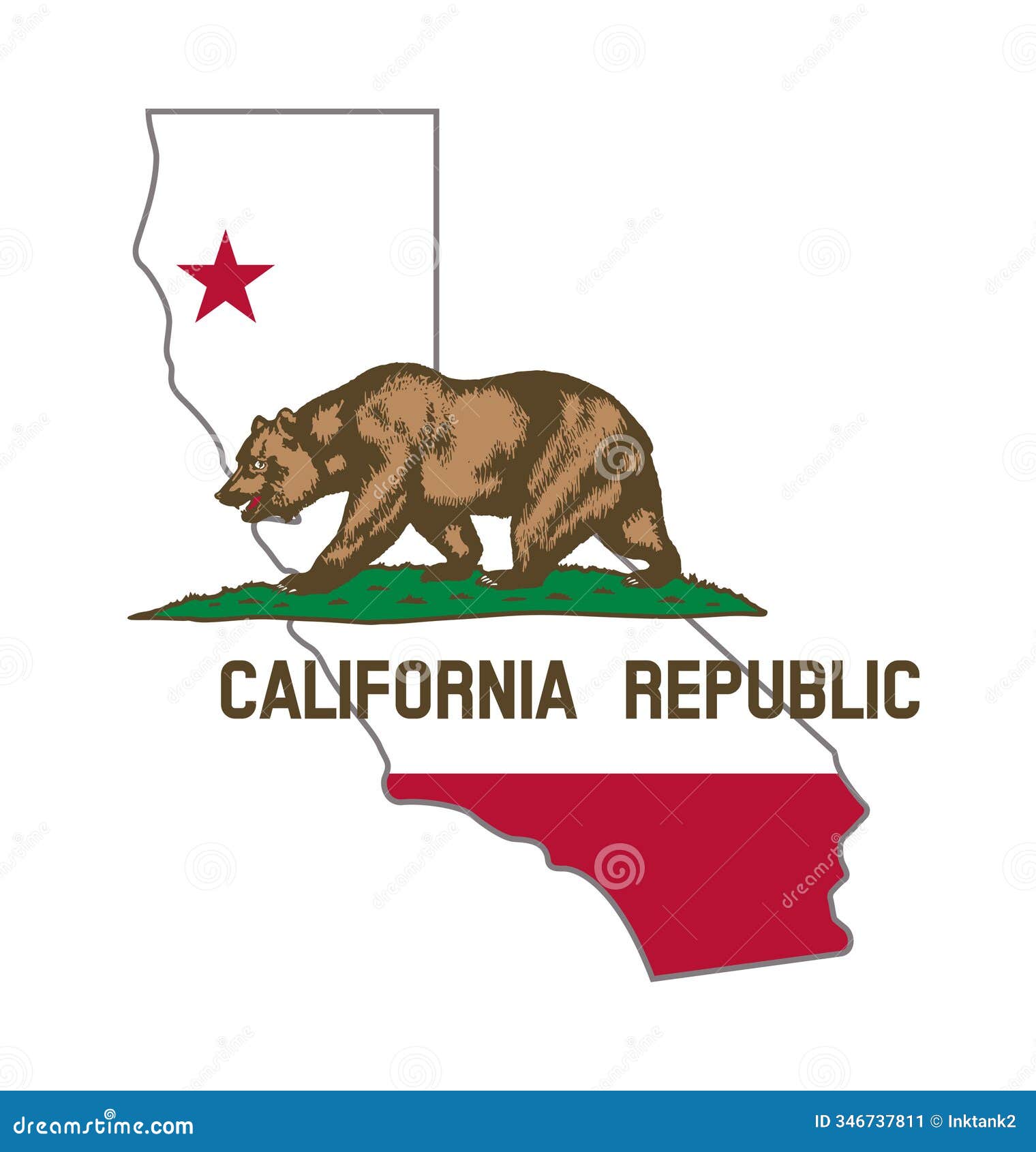 California Ca State Flag in Map Shape Stock Vector - Illustration of ...