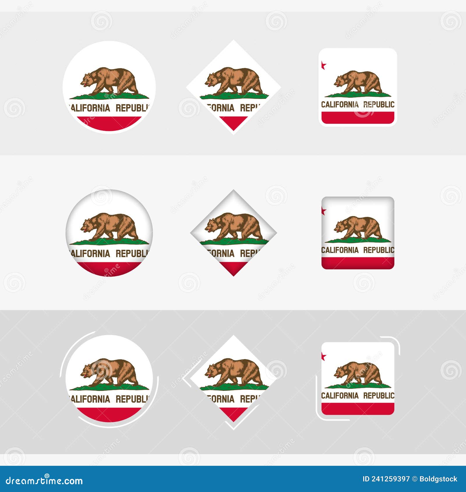 California Flag Icons Set, Vector Flag of California Stock Vector ...