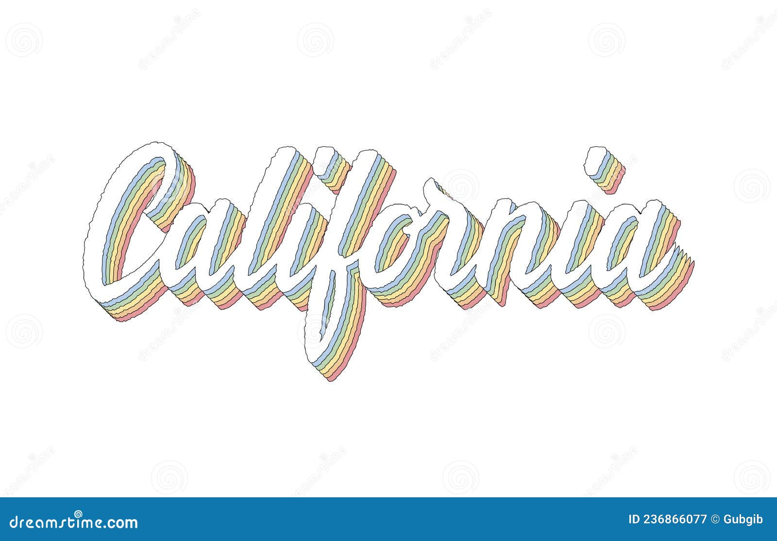 California Hand Lettering 3d Isometric Effect with Rainbow Patterns ...