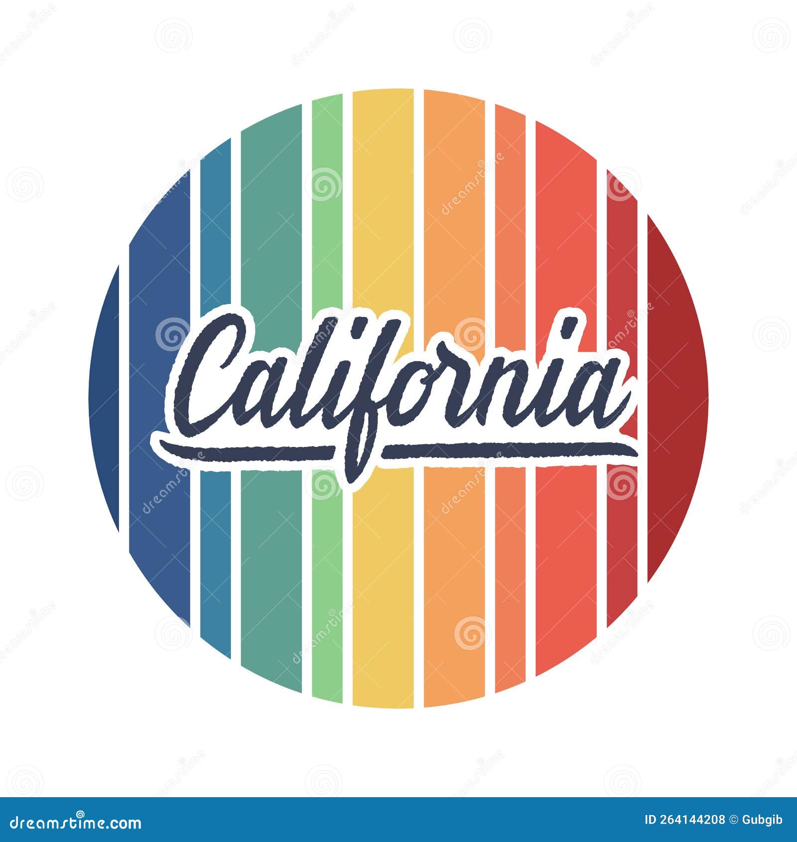 California Hand Lettering on Rainbow Circle Background Stock ...