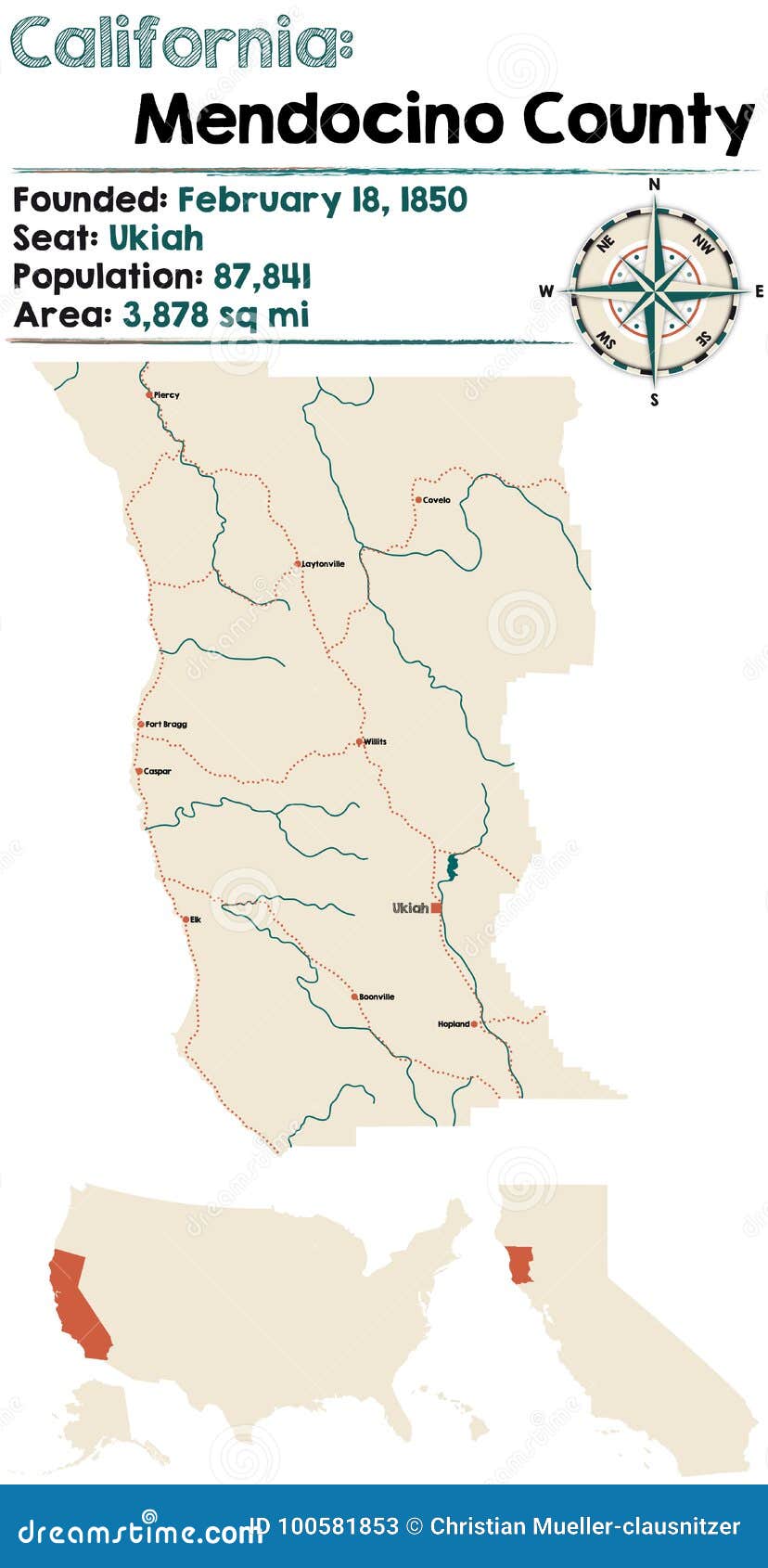 California: Mendocino County Stock Vector - Illustration of freeway ...