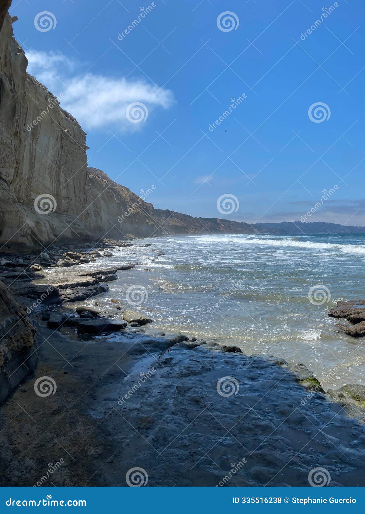 California Rock Cliffs with Calm Pacific Ocean Stock Photo - Image of ...